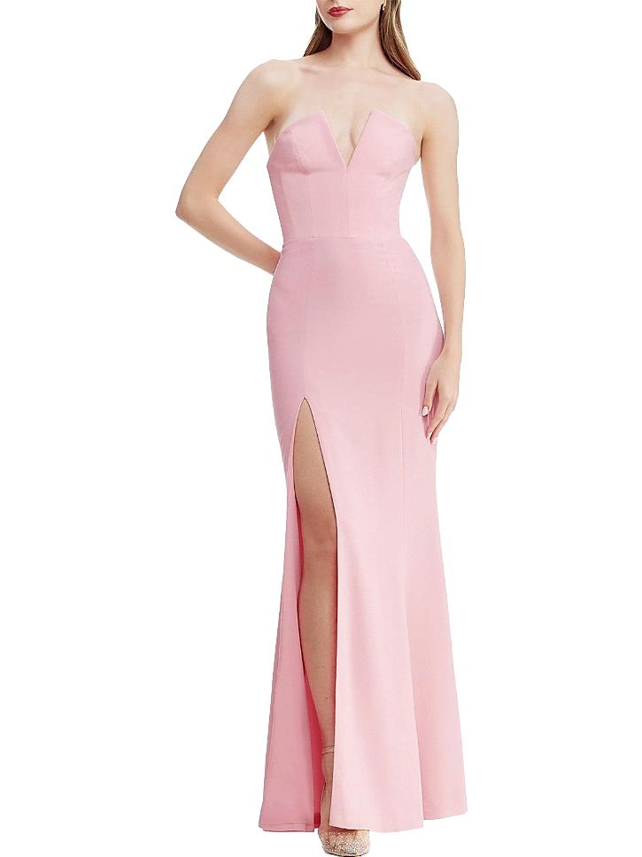 DRESS THE POPULATION Dress The Population Fernanda Strapless Plunge V-Neck High Slit Gown